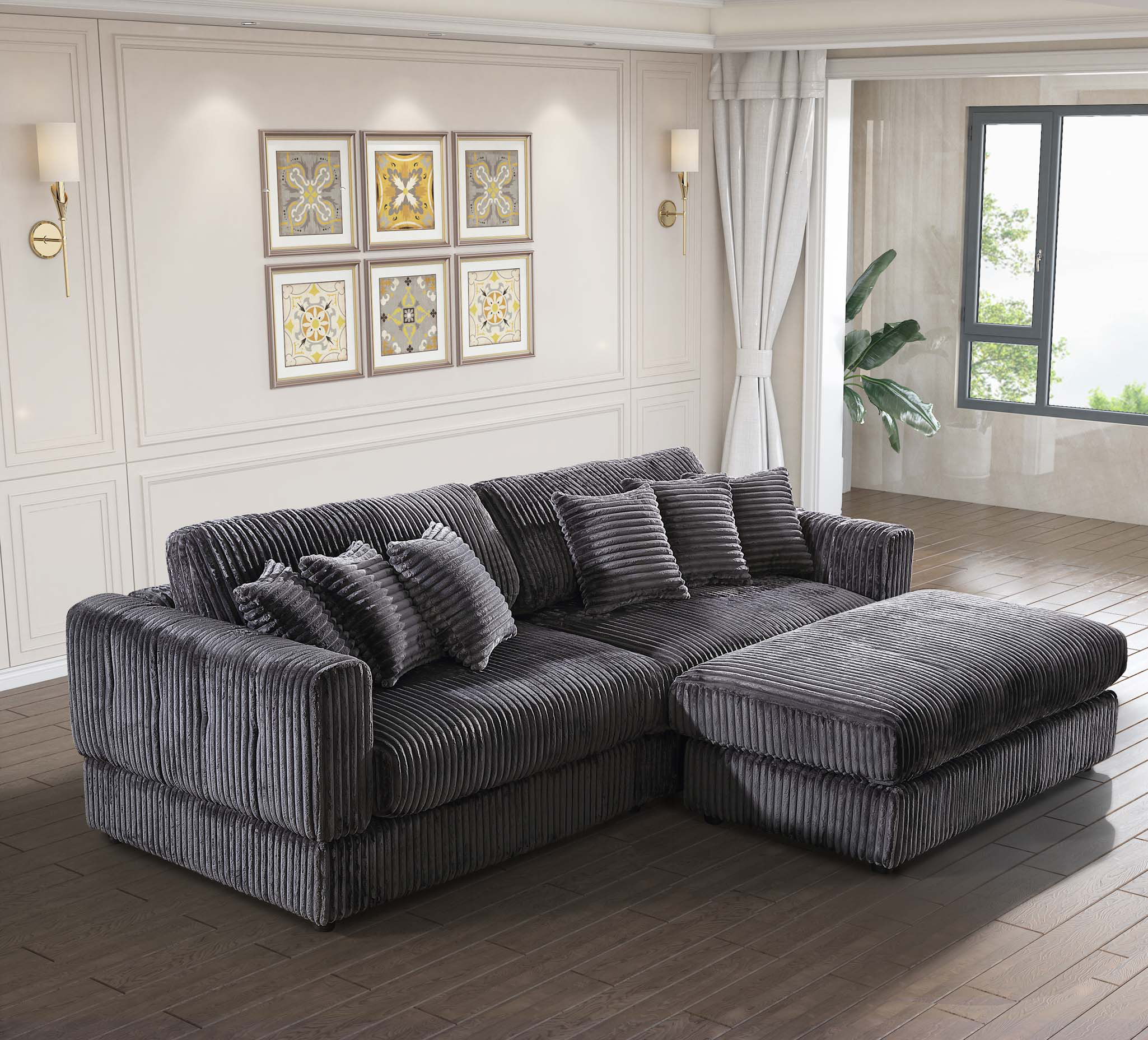 Latitude Run® 105" Oversized Sectional Sofa Cloud Couch for Living Room, Modern stripe L Shaped ...